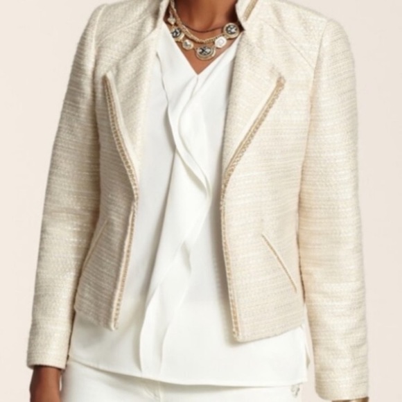 Chico's | Jackets & Coats | Chicos Blazer Suit Jacket Moto Tweed Ivory ...